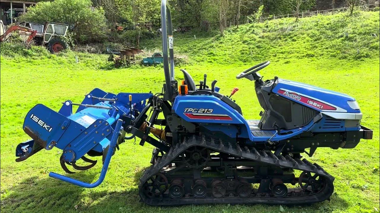 ISEKI TPC213 TRACK Compact Tractor & 1.6 meter Rotavator Tiller - YouTube