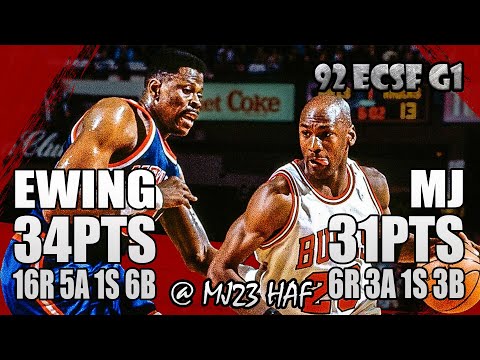 Michael Jordan vs Patrick Ewing Highlights (1992 ECSF Game 1) - 65pts Combine! A Lifelong Rivalry!