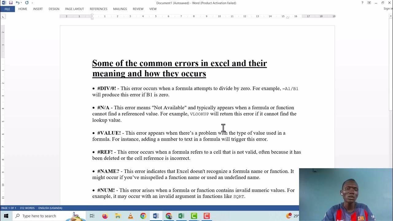 Some of the common errors in excel, their meaning and how they occurs - YouTube