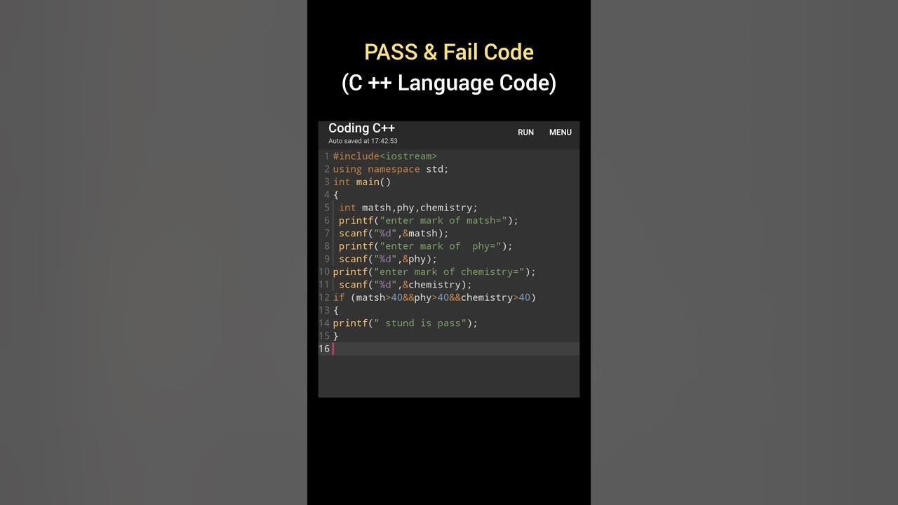 pass and fail program in c plus plus,c++ for problem solving,c++ ...