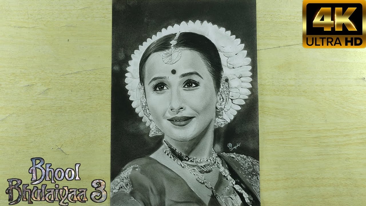 vidya balan drawing | how to draw manjulika | manjulika drawing - YouTube