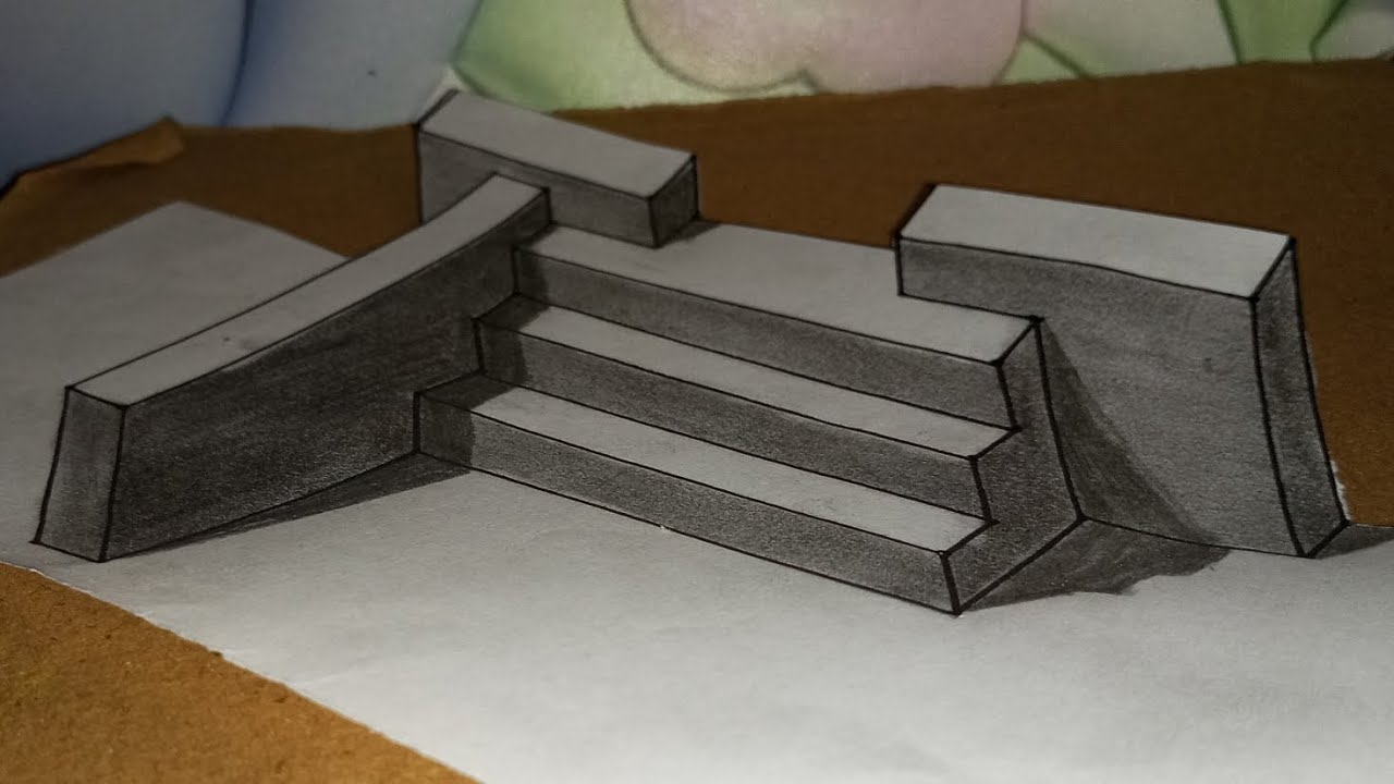 how to make 3d ladder drawing on the paper for new bignner||simple 3d ...
