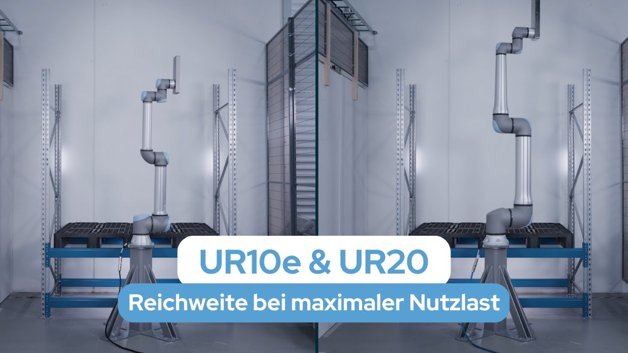 Die Reichweite von UR-Cobots: im Vergleich stehen der UR10e und der ...