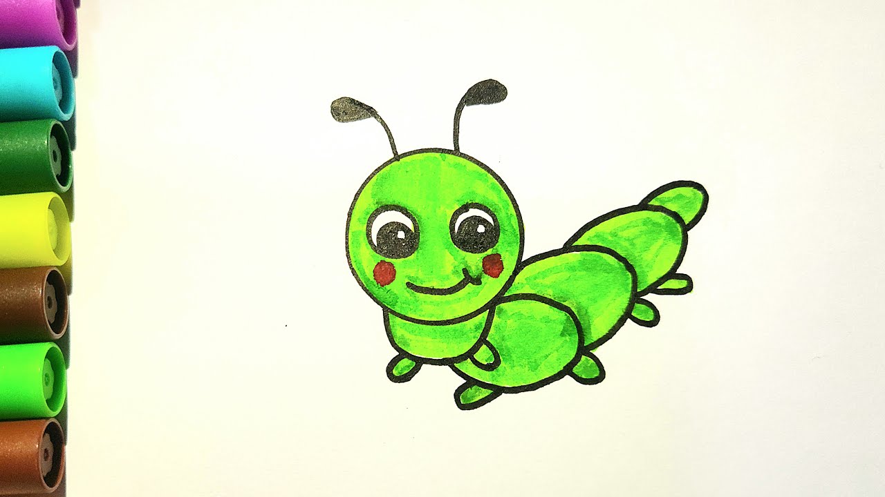 How to draw Cute Worm drawing for kids | Step by Step with Coloring ...