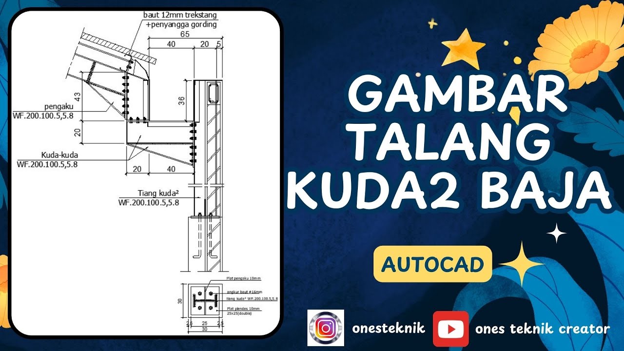 CARA GAMBAR TALANG KUDA KUDA BAJA DI AUTOCAD - YouTube