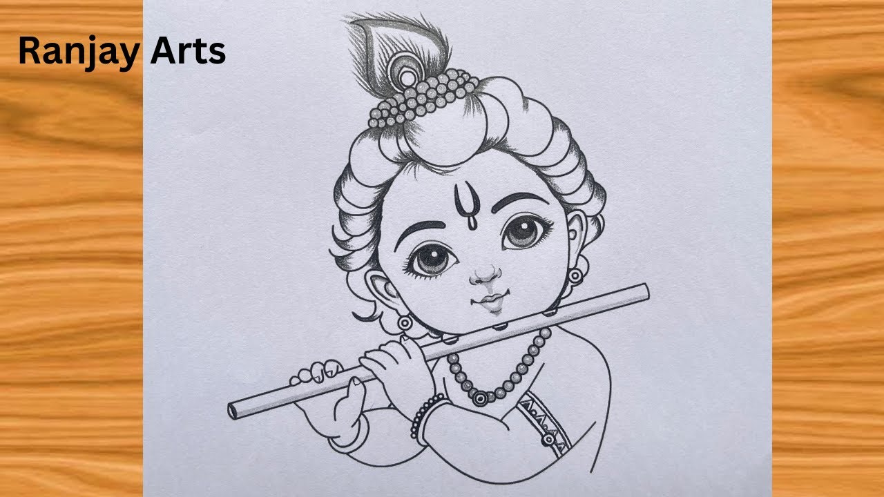 Beautiful Krishna Drawing With Pencil | How To Draw Krishna Outline ...