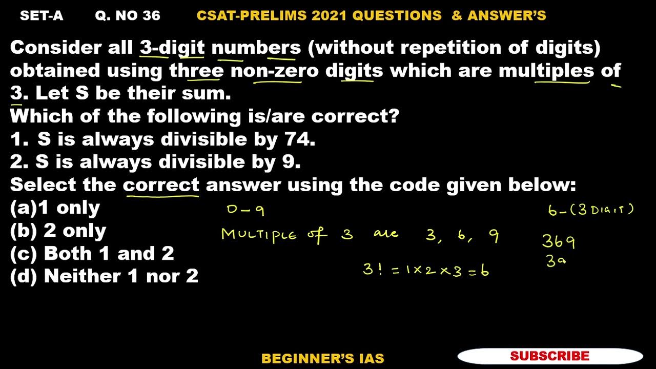 Consider all 3-digit numbers (without repetition of digits) obtained using three non-zero |CSAT ...