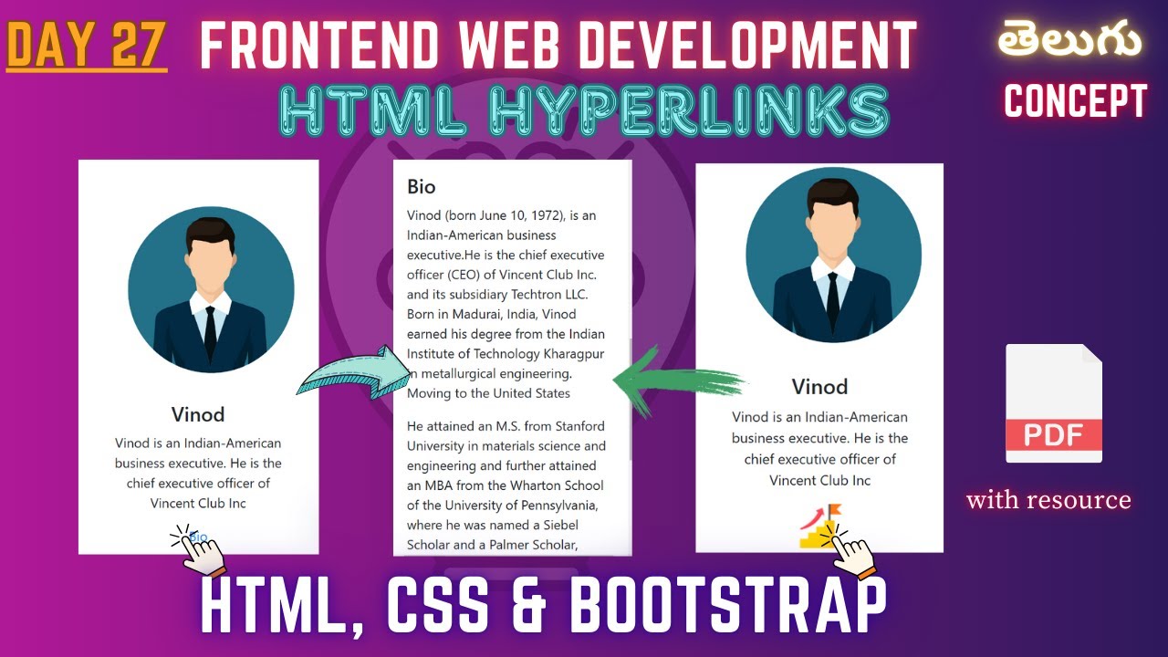 Day 27 Website Integration Html Hyperlinks Html Css And Bootstrap Telugu Youtube