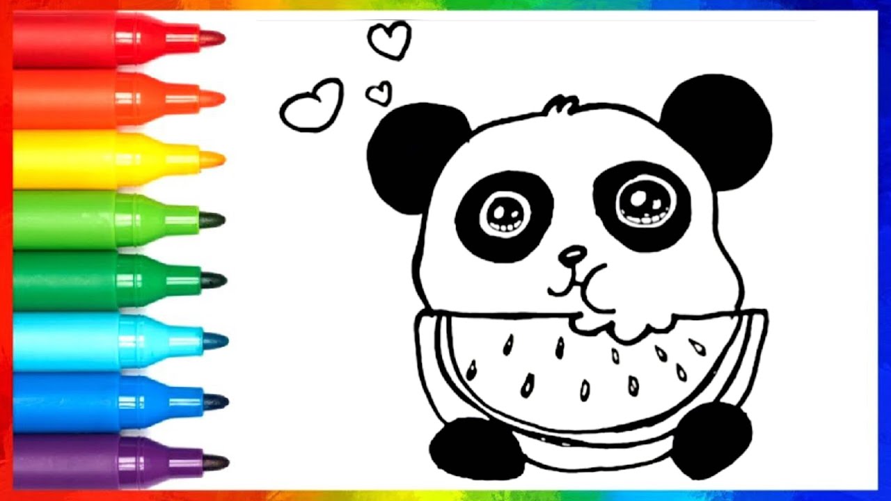 How to Draw a Panda Eating Watermelon 🍉🐼🌈Summer Art Painting for Kids ...
