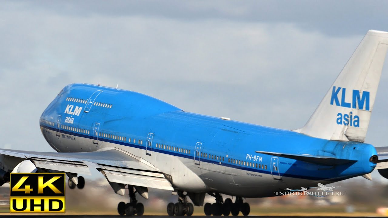 【4K】Dynamic close Takeoff KLM B747-400 @Schiphol - YouTube