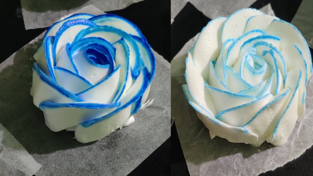 নীল গোলাপ।।হুইপড ক্রিম এর গোলাপ।।perfect rose making process।।How to ...