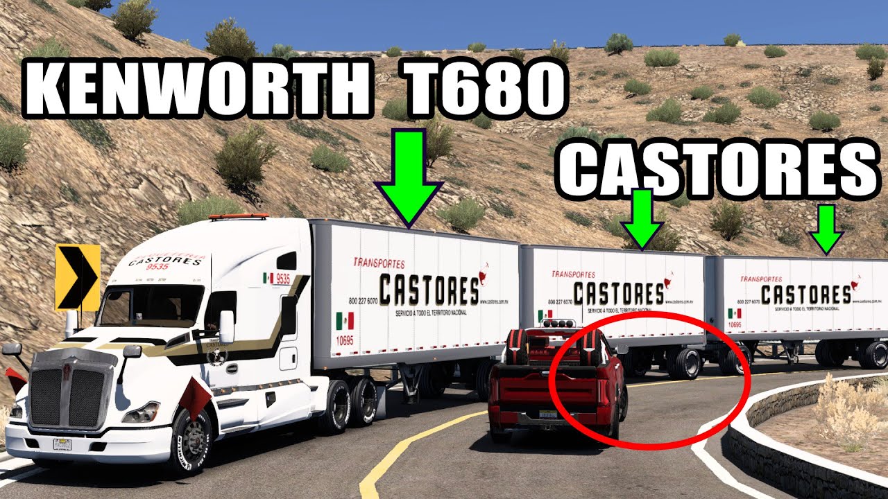 TRIPLE Trailer de CASTORES Paquetería Kenworth T680 Ruta Baja Sur ...