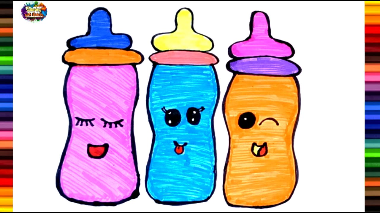 Feeding baby bottles drawing tutorial step by step How to draw easy ...