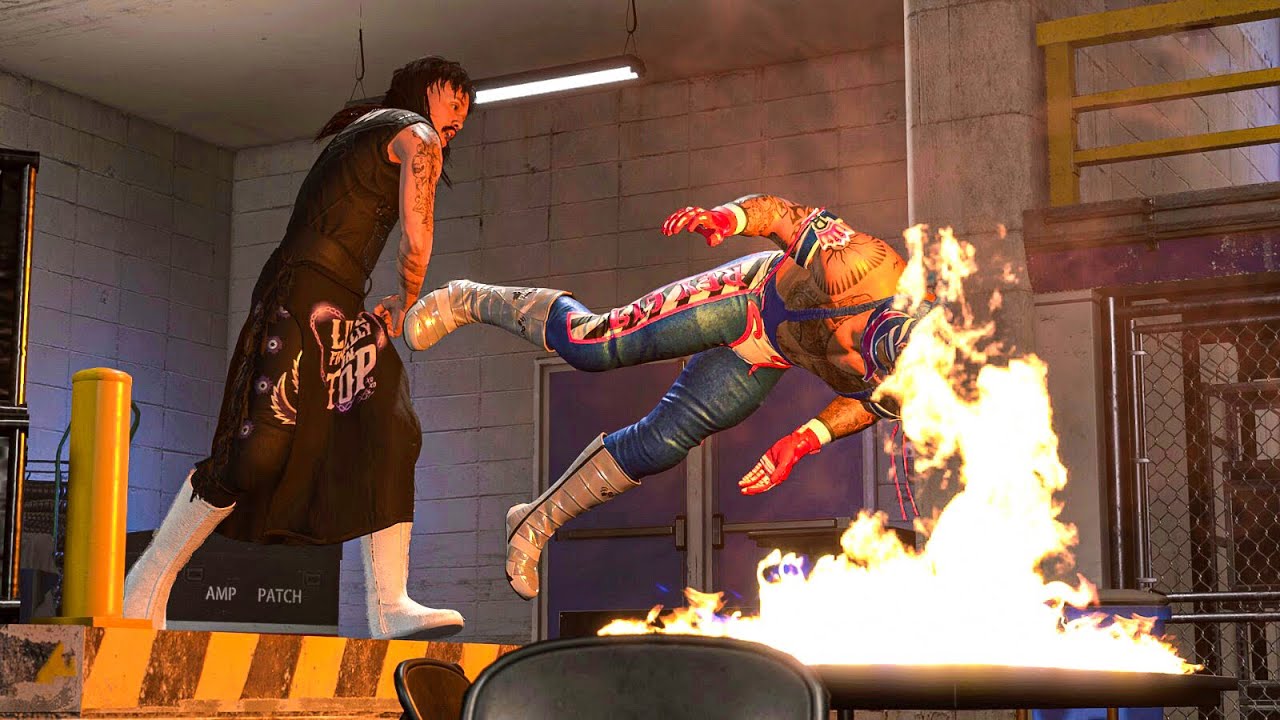 Dominik Mysterio Wwe 2k25 Sends Rey Mysterio Flying Onto Fire Table in ...
