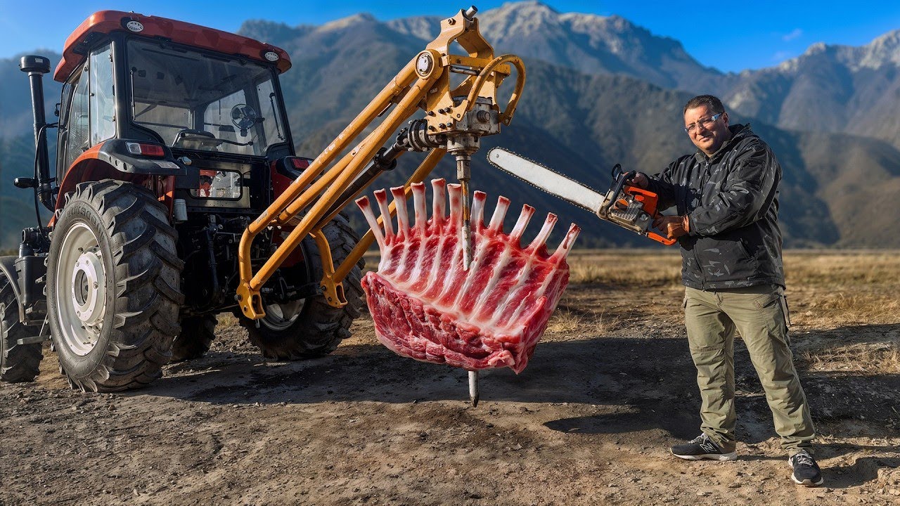 I Cooked Giant Beef Ribs Using a Tractor – Crazy BBQ Experiment! | EK ...