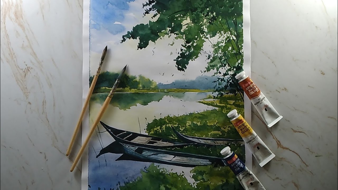 easy watercolor landscape painting for beginners | how to draw ...