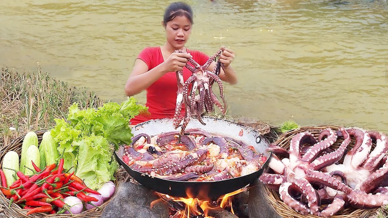 So Yummy Octopus Cooking Recipe and eating delicious for jungle food ...