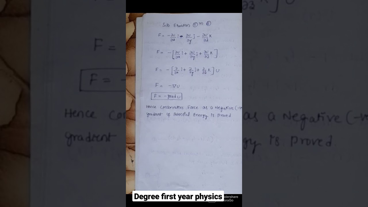 central force as a negative gradient of potential energy - YouTube