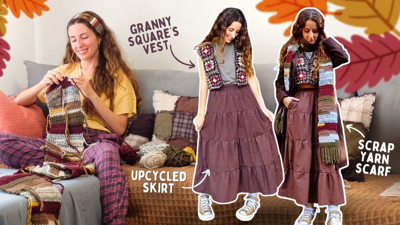 Making an Autumn Outfit🍂 but using only my fabric & yarn stash - YouTube