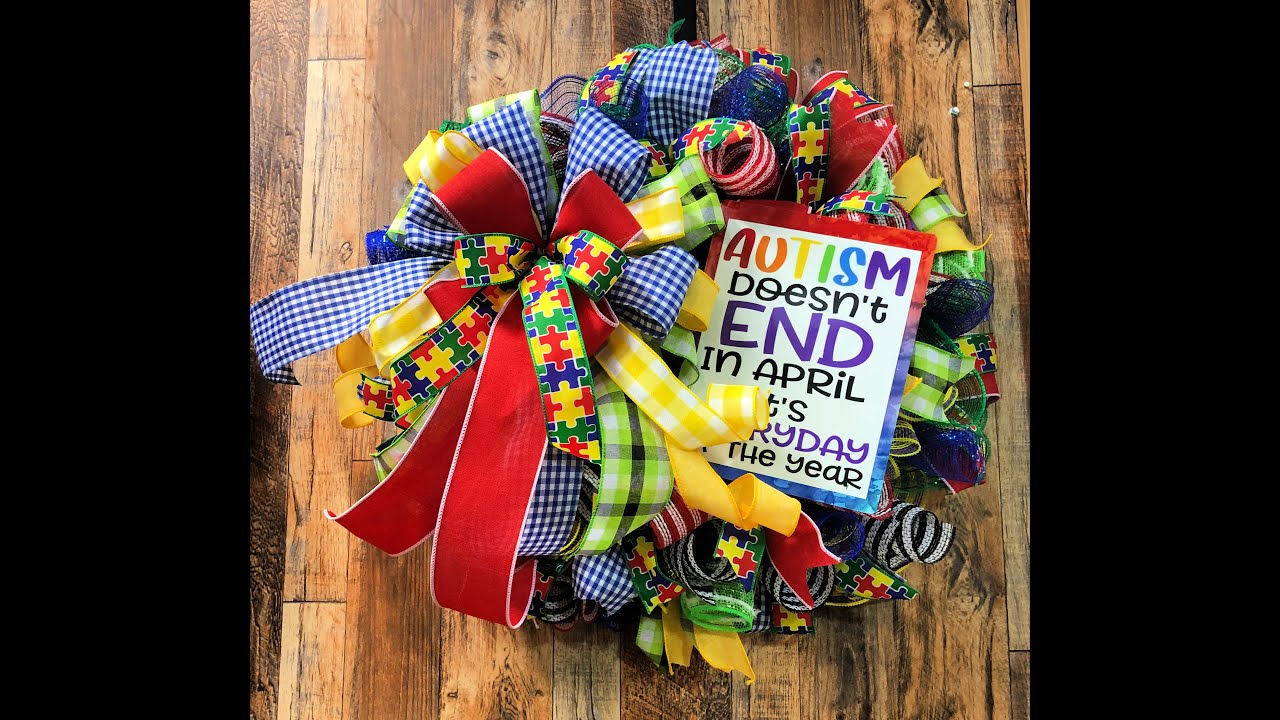 How to make a Ruffle Autism wreath with leftover supplies - YouTube