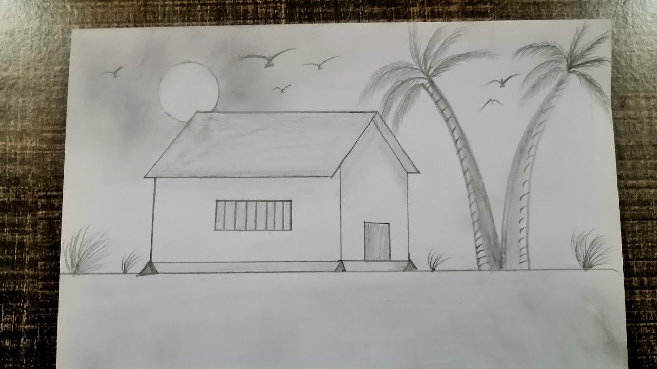 How To Draw Beautiful Sunset Landscape Scenery Pith Pencil ,Step By ...