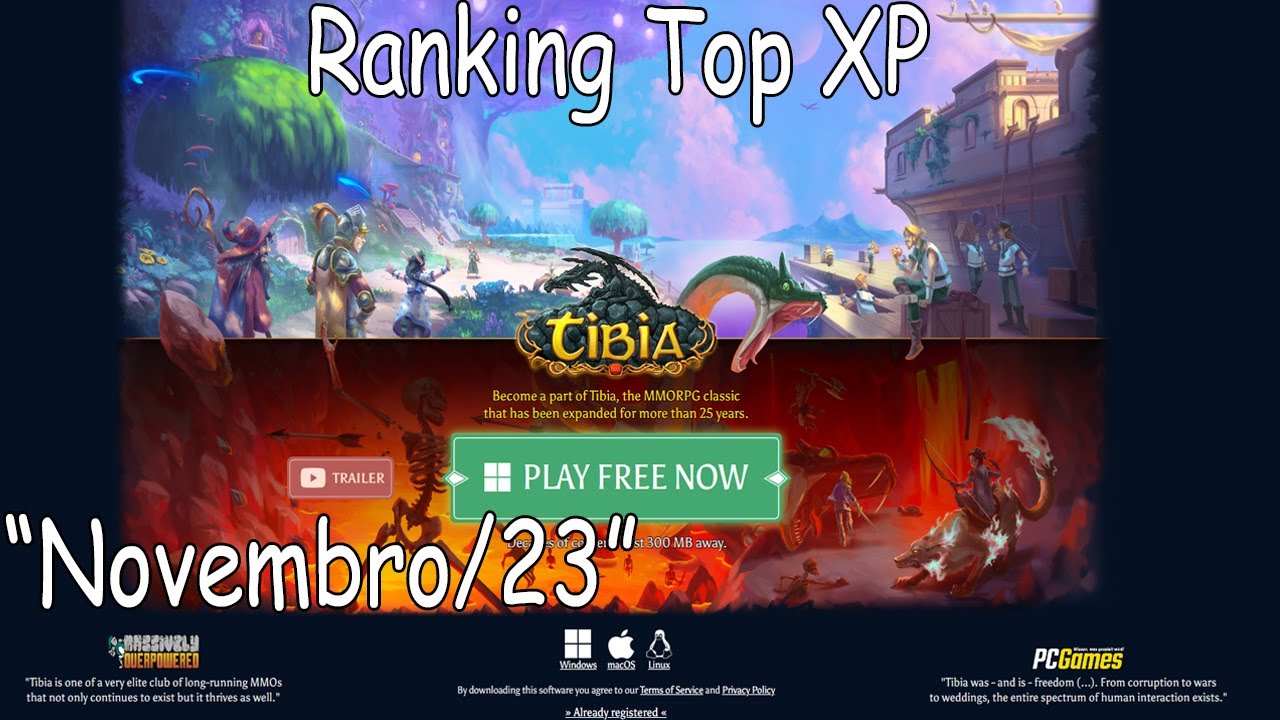 Ranking Level , Tibia, Novembro (05-11-23) , Top Experience (XP durd ...