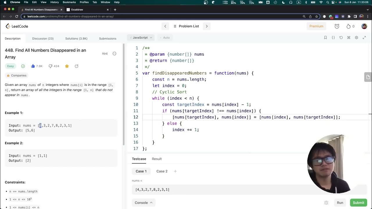 LC in JS: 448. Find All Numbers Disappeared in an Array [Cyclic Sort] - YouTube