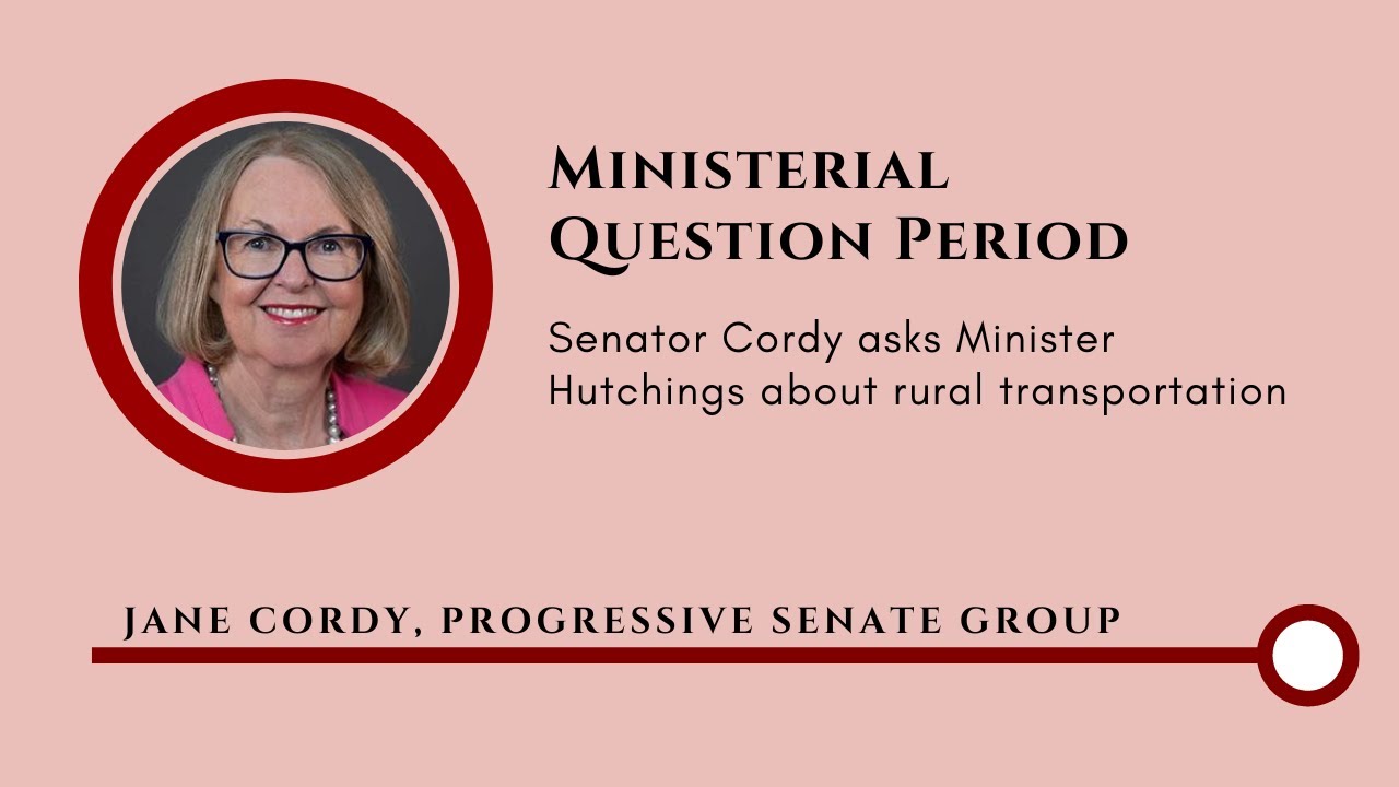 Senator Cordy asks Minister Hutchings about rural transportation - YouTube