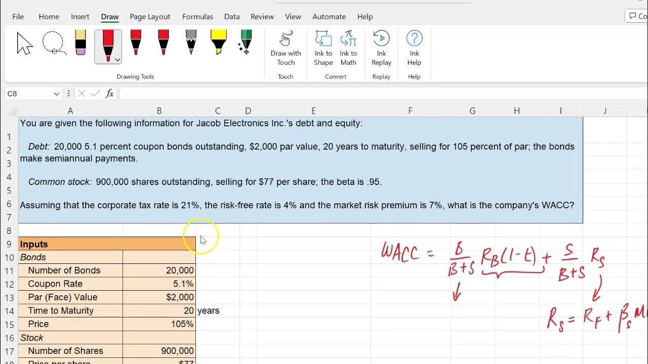 Calculating Cost of Debt, Cost of Equity and WACC: A Simple Example Using Excel - YouTube