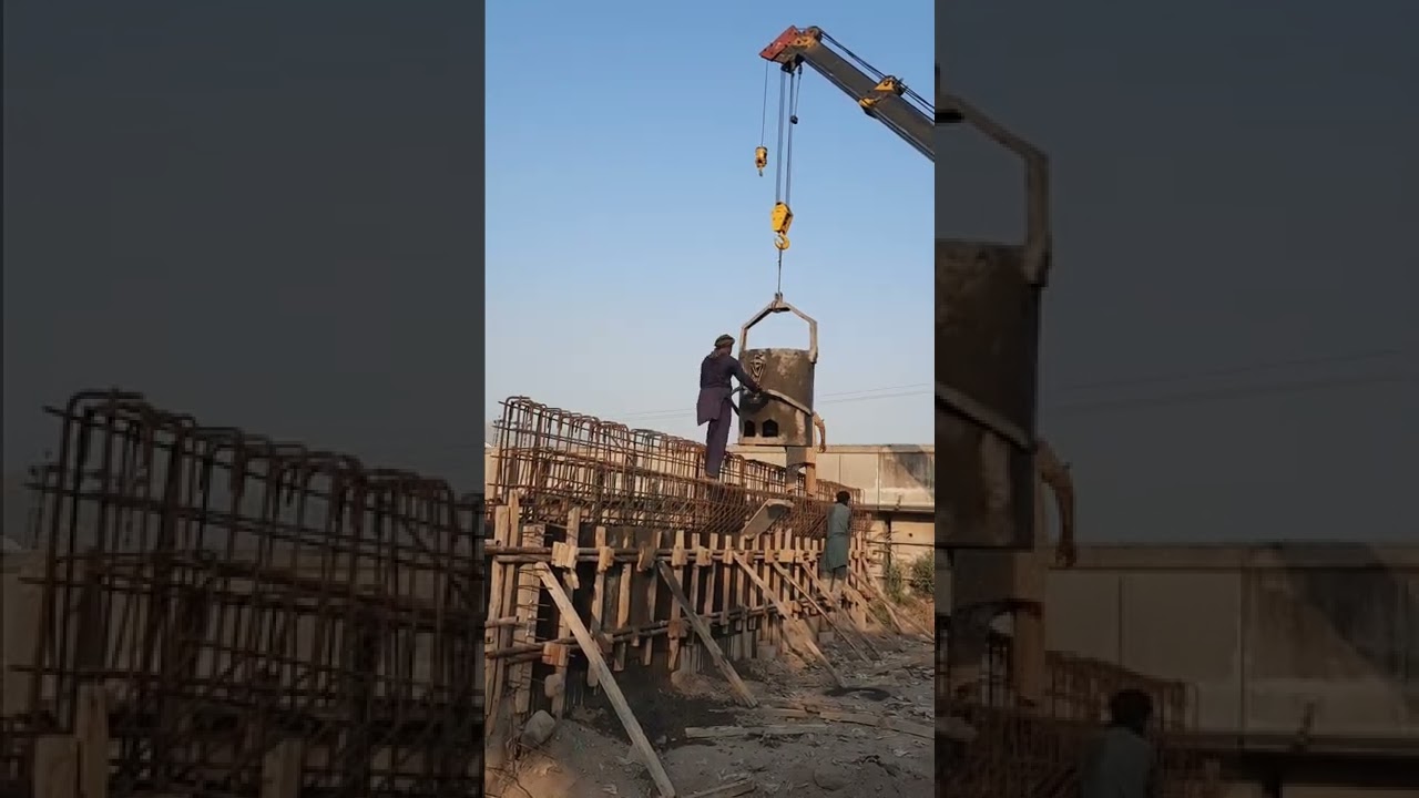 Amazing Machines👍Bridge Cutrian wall Concrete loading & Pouring by Heavy Krain operator🙂#shorts ...