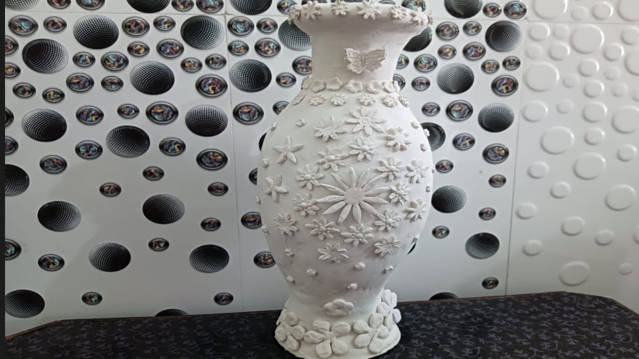 DIY Flower vase/Flower Pot Making/White Cement Craft/Plaster Of Paris ...