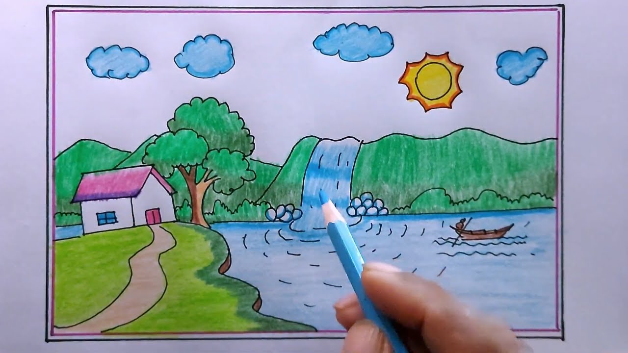 how to draw a beautiful scenery/scenery drawing - YouTube