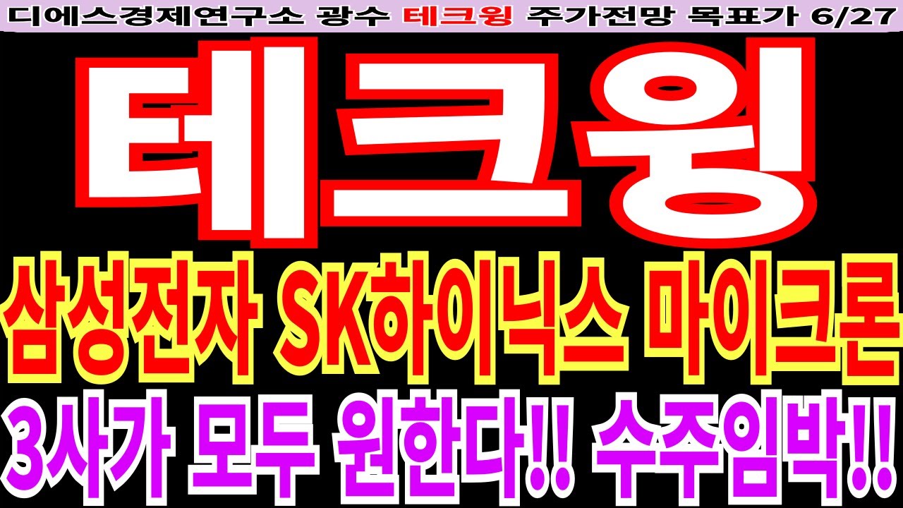 테크윙 테크윙주가전망 삼성전자 Sk하이닉스 마이크론 3사가 모두 원한다 수주임박 디에스경제연구소광수 테크윙전망