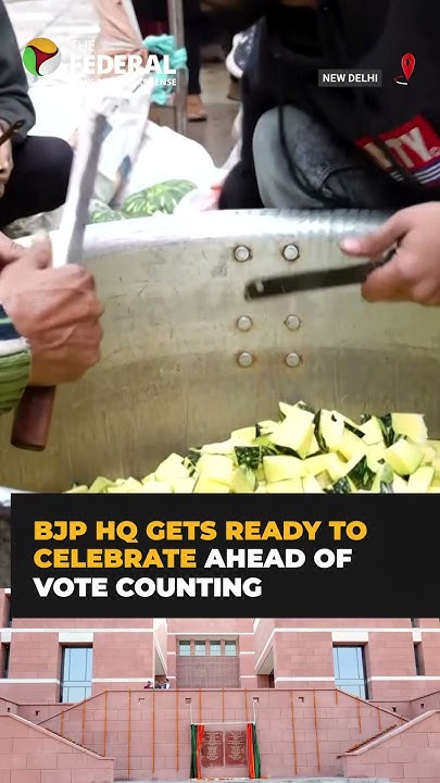 Sweets preparations underway in BJP HQ in Delhi ahead of vote counting ...