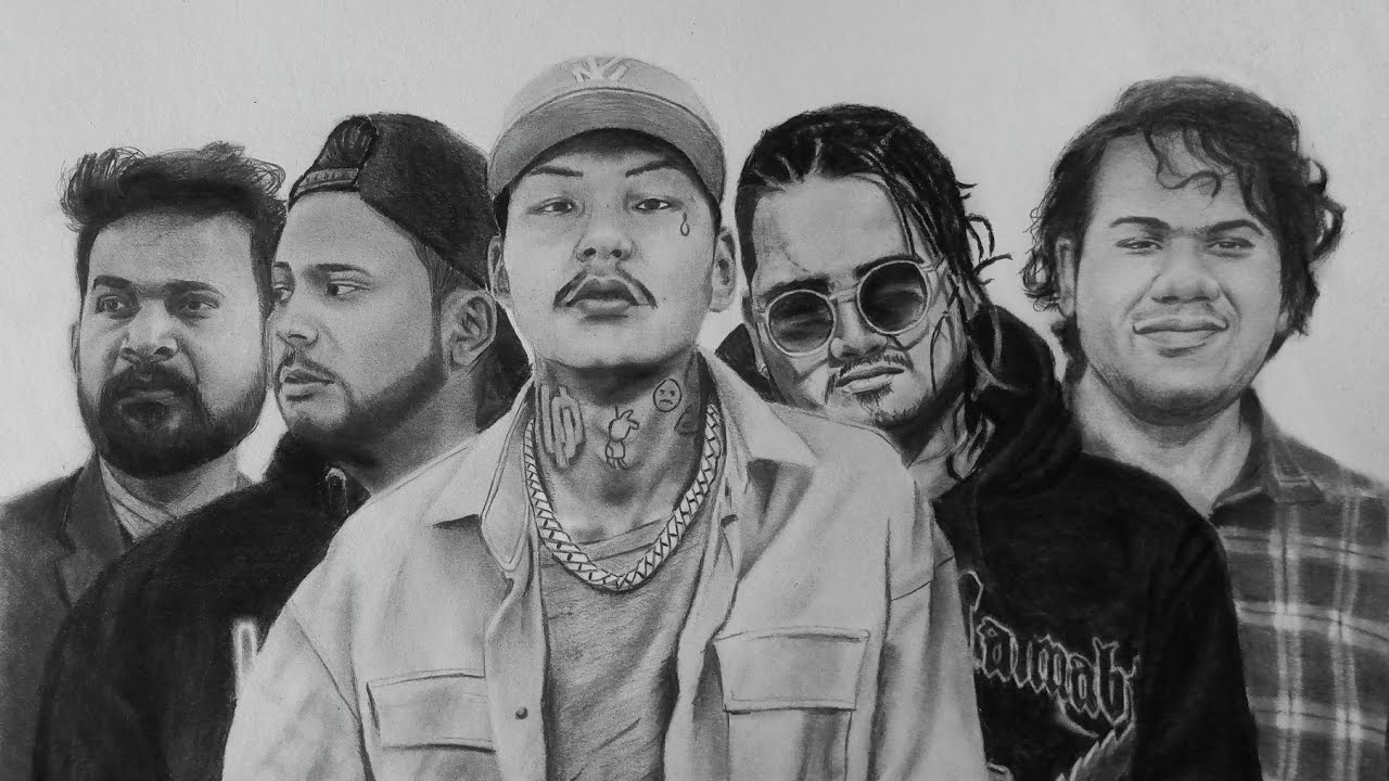 Drawing Nepali rappers (Balen,Uniq poet,Vten,Mr. D,Mc flo) - YouTube