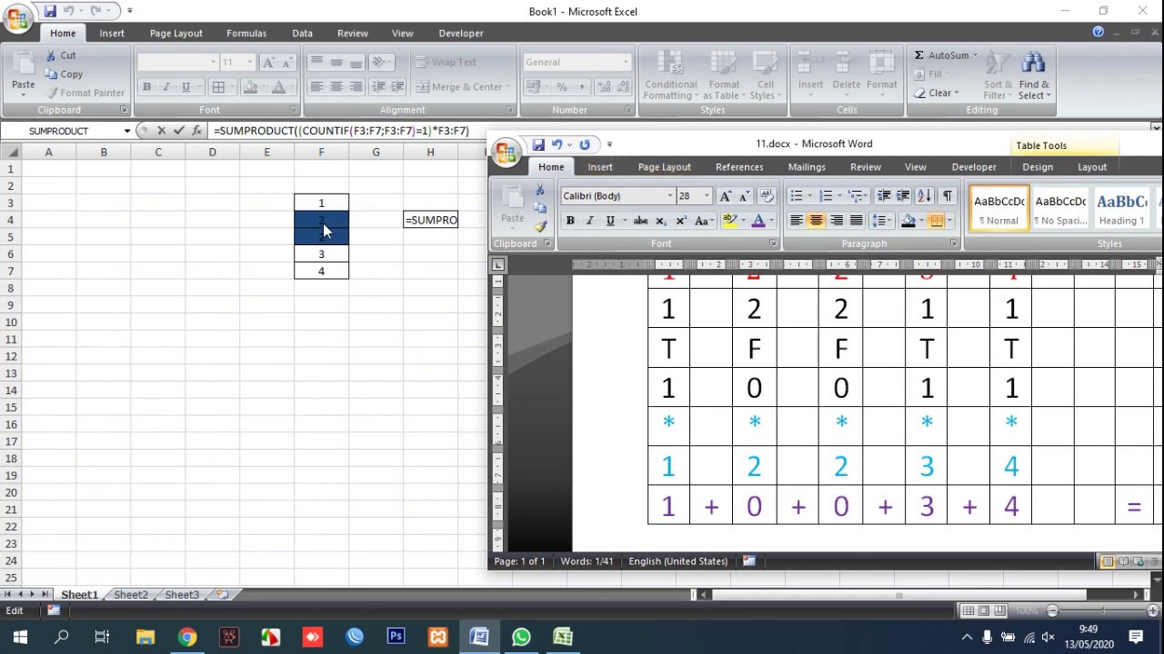 Sum Unique Values In Excel Youtube