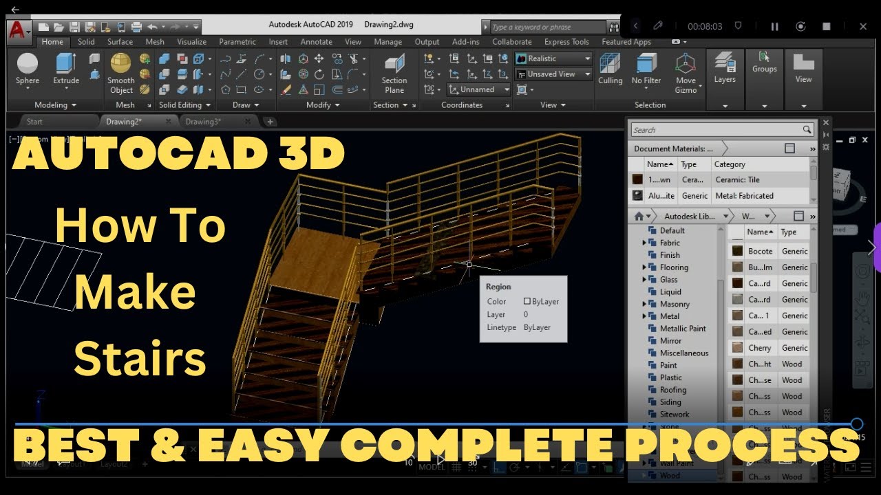 Autocad 3D Tutorial : How to make Stairs In 3D Short & Easy Complete ...