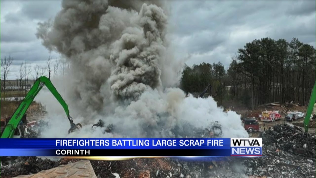 Firefighters battled large scrap fire in Corinth - YouTube