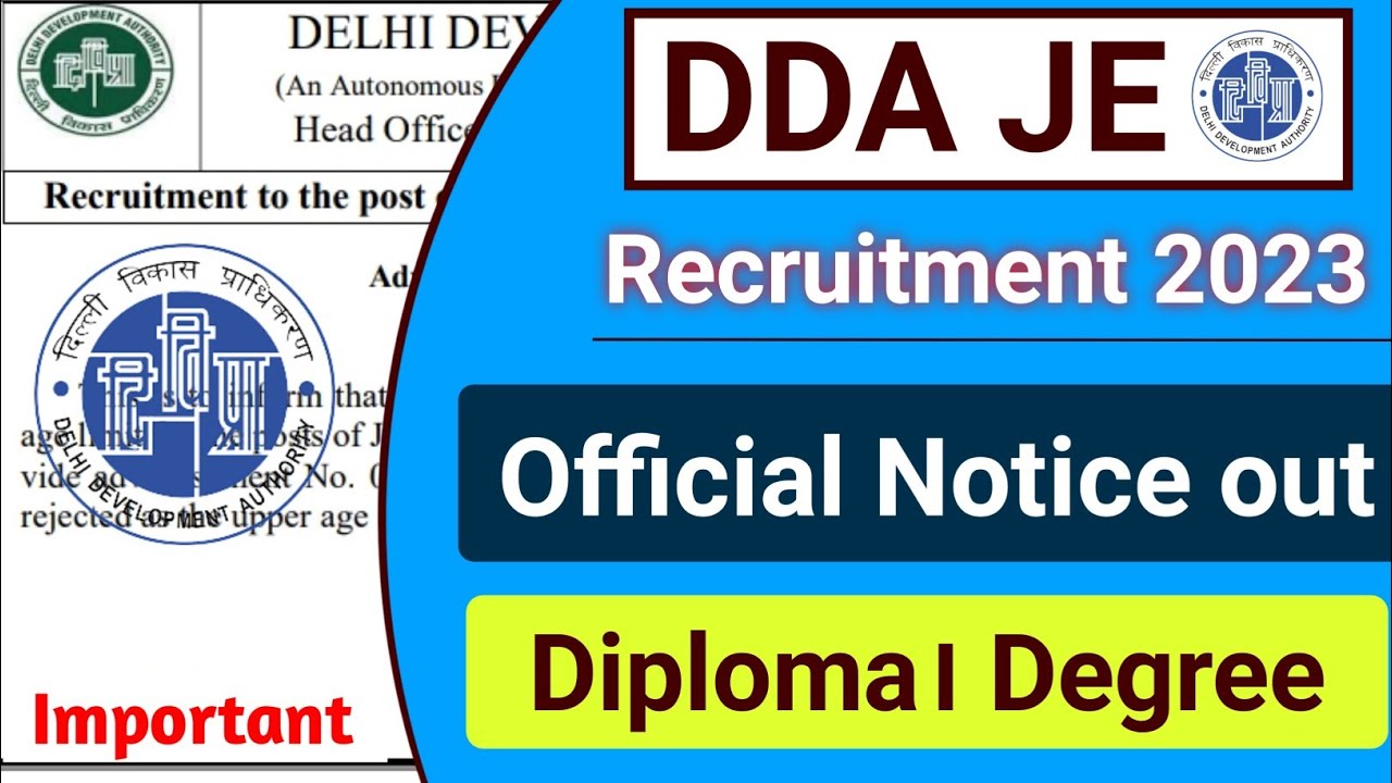 DDA JE Official Notice out। DDA JE Recruitment 2023। DDA JE Exam Date ...