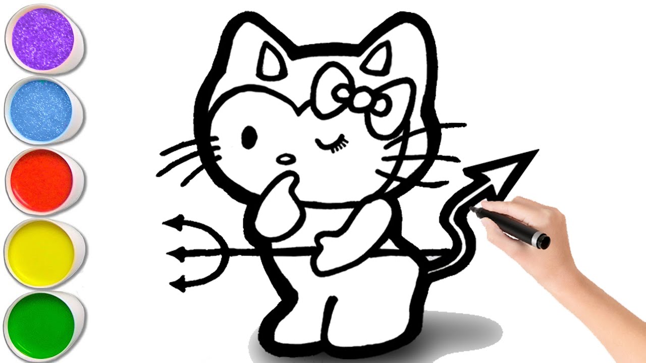 How to DRAW a CUTE HELLO KITTY DEMON | DRAWING HELLO KITTY EASY - YouTube