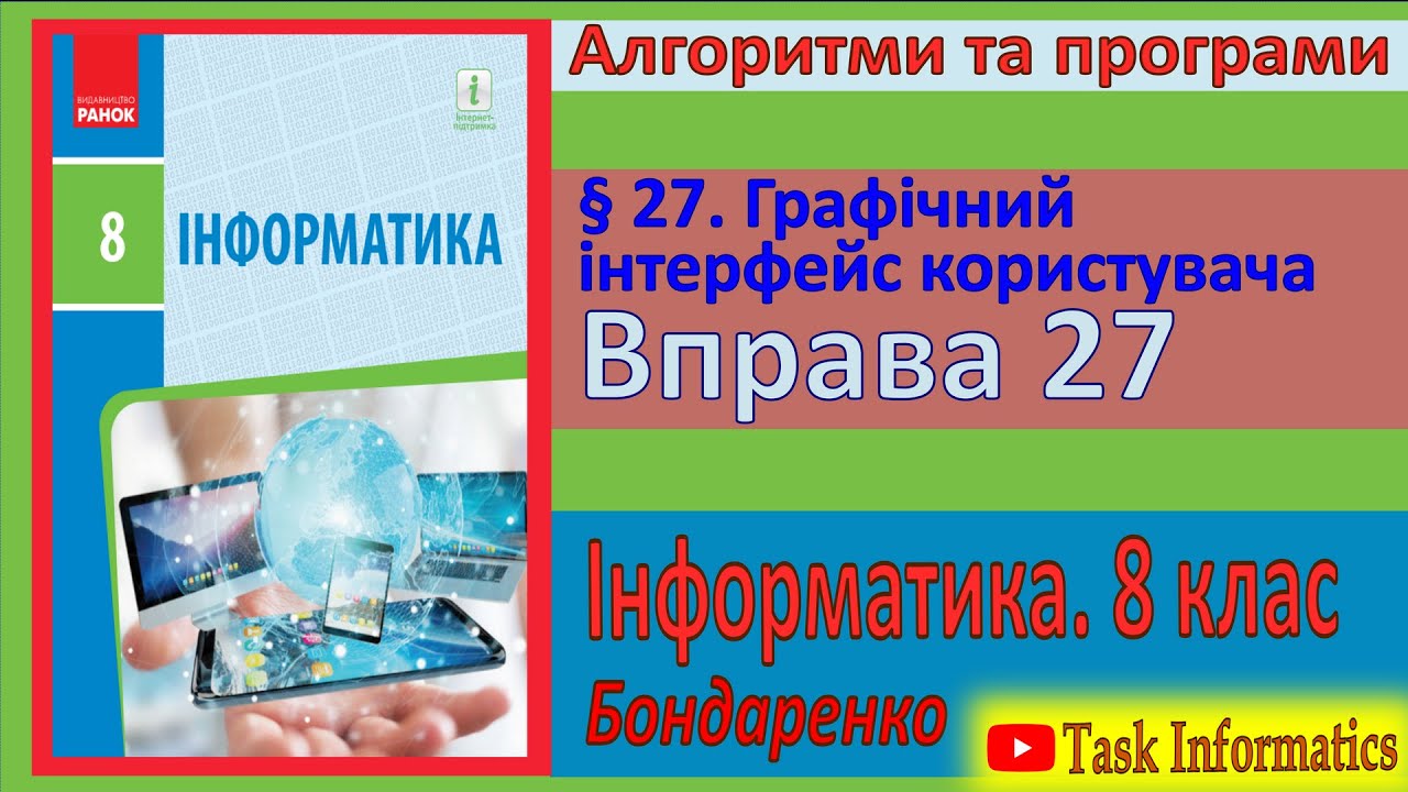 Вправа 27 Графічний інтерфейс користувача 8 клас Бондаренко Youtube