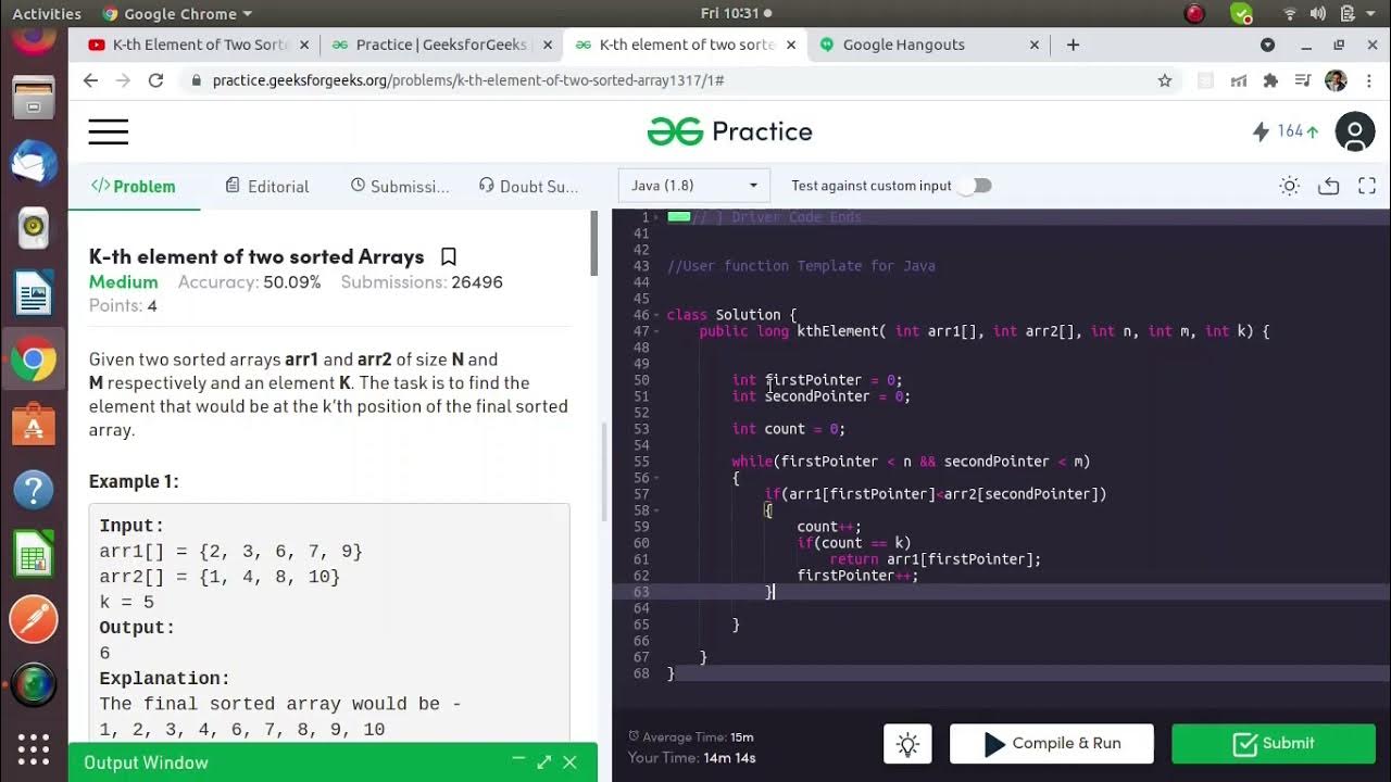 Day 3 Problem | K-th element of two sorted Arrays | 100 Days of Code ...