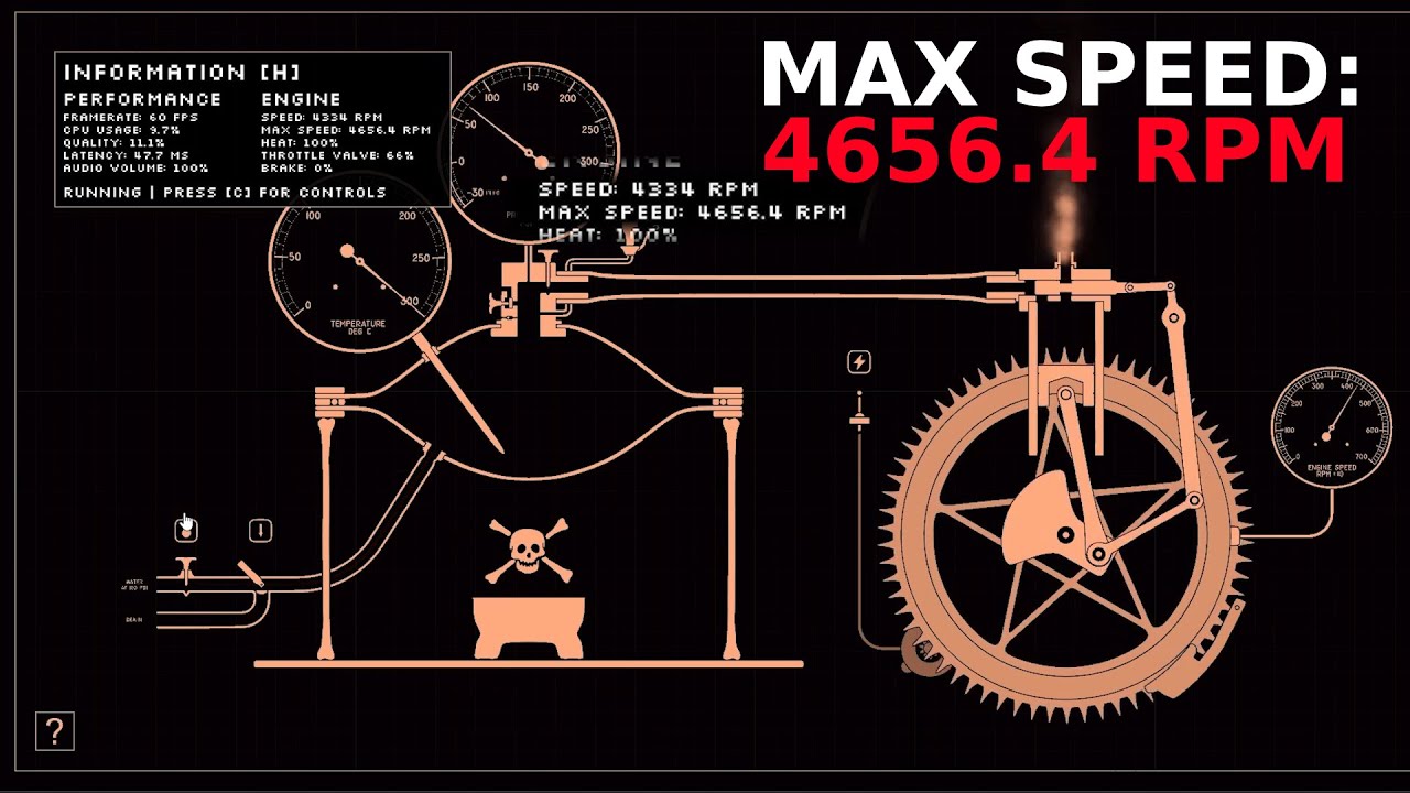 Steam Engine Simulator - INFINITE MAX SPEED 4656.4 RPM // 300°C 70 PSI ...