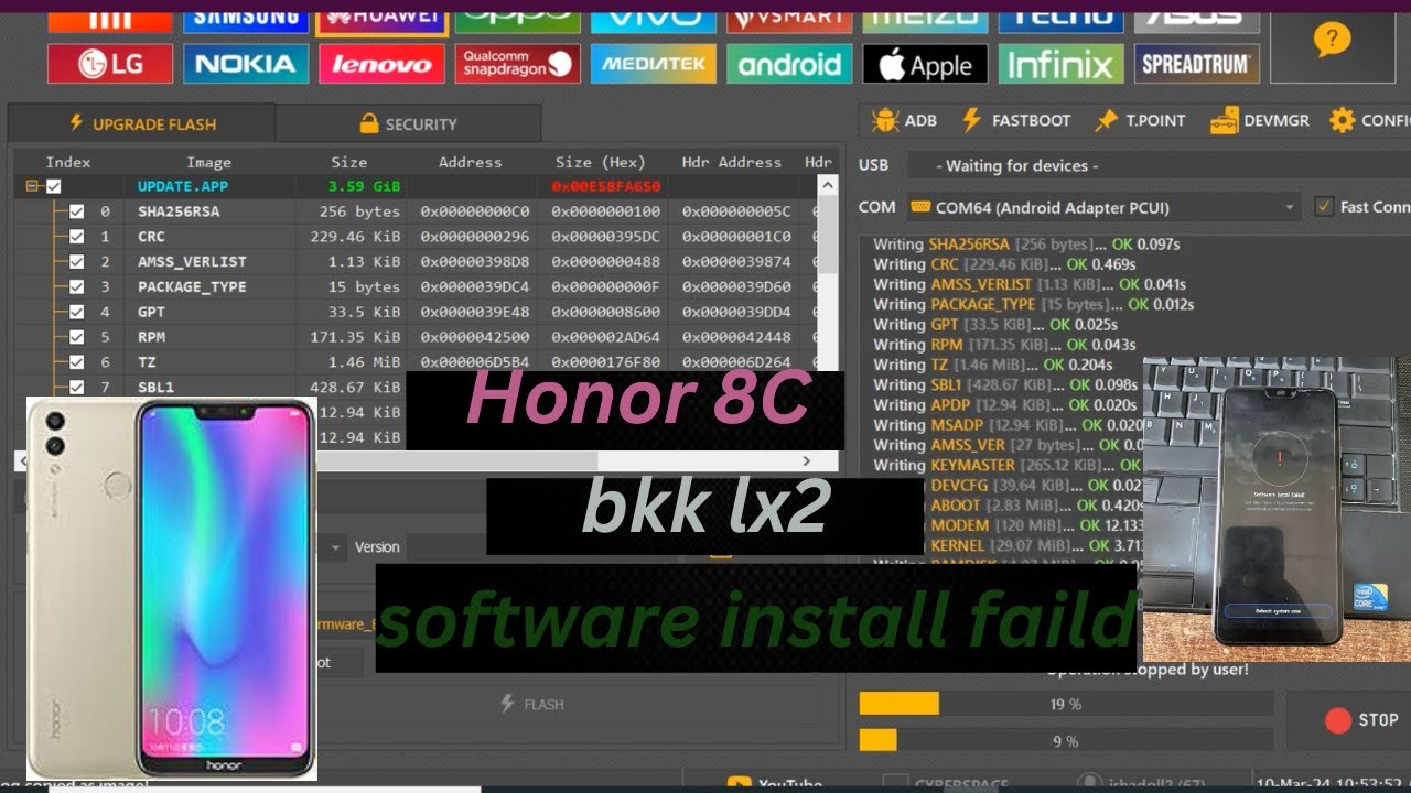 honor 8c bkk lx2 software install faild 100% FIX WITH UNLOCK TOOL FLASH FILE LINK IN DISCRIPTION ...