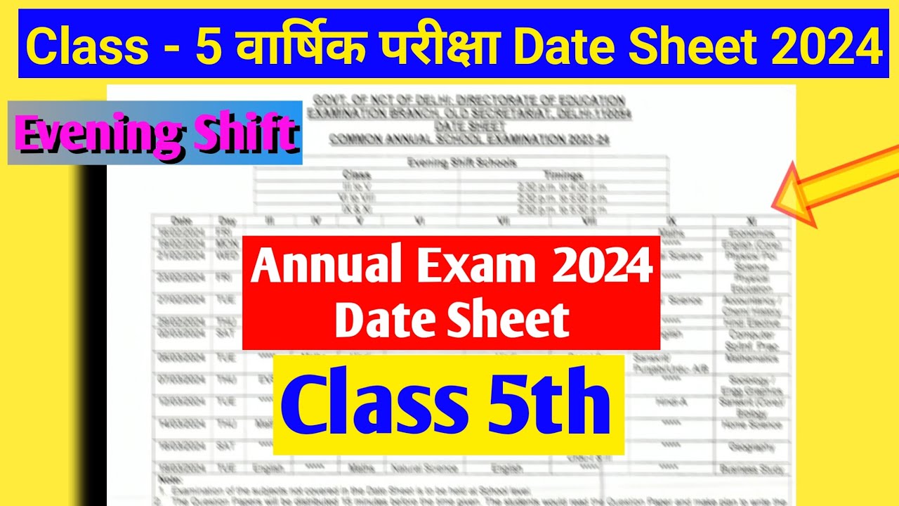 कक्षा 5 वार्षिक परीक्षा 2024 Date Sheet | Doe Class 5 Final Exam Date ...