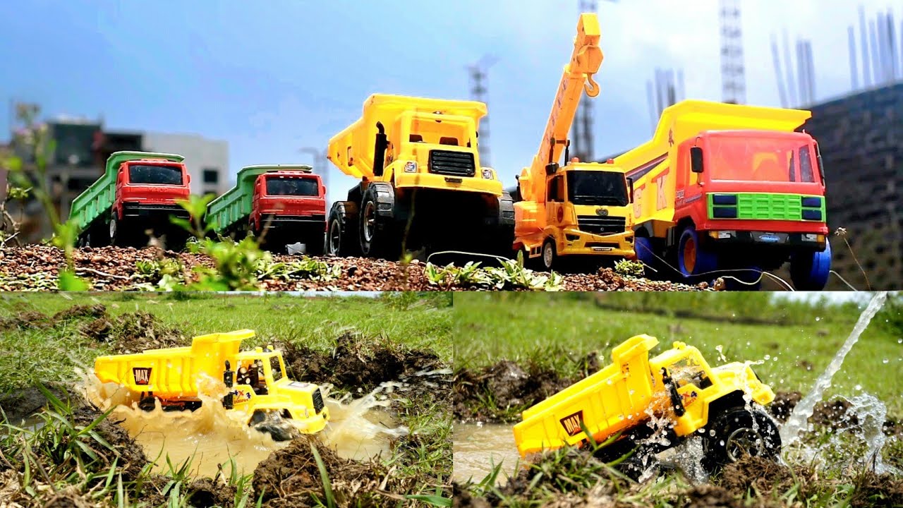 Dump Truck Stuck In Pothole Rescued By Crane's Rescue Team || Toys ...