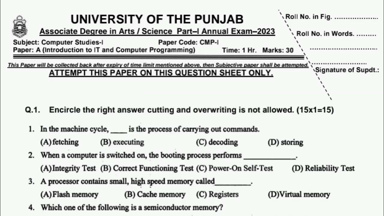 BA ,BSC part 1 computer science paper 2023/pu past papers - YouTube
