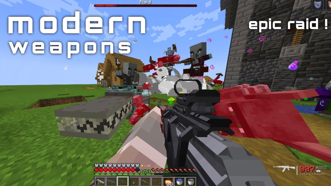 Can I Defeat Minecraft Raid with MODERN WEAPONS in Minecraft - YouTube