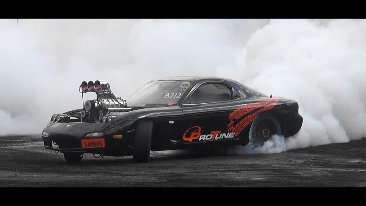 SUPERCHARGED LS POWERED MAZDA RX7 BURNOUTS AT TREAD CEMETERY 4 - YouTube