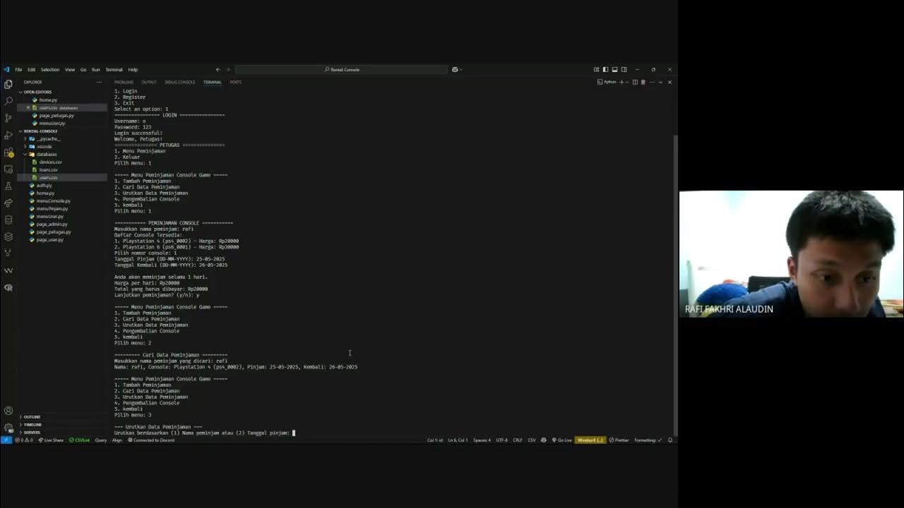 Demo Project Akhir Algoritma Struktur Data (Rental Console) - YouTube